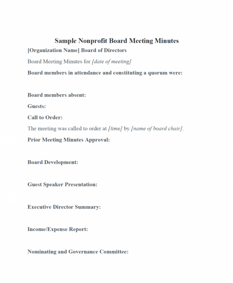 Editable Board Meeting Agenda Template Non Profit Sample Board Meeting ...