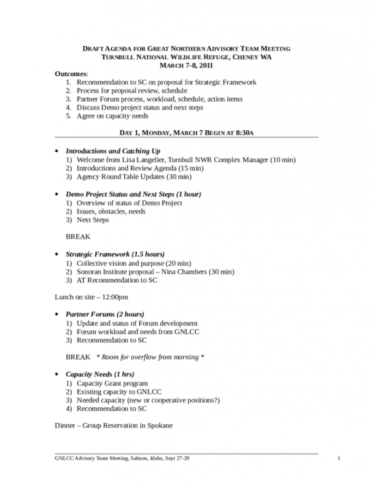 Sample Draft Agenda For Great Northern Lcc Steering Committee Advisory ...