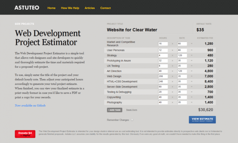Web Design Cost Estimate Template