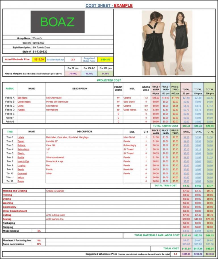 Fashion Cost Sheet Template Bank2home Fashion Cost Sheet Template Bank2home