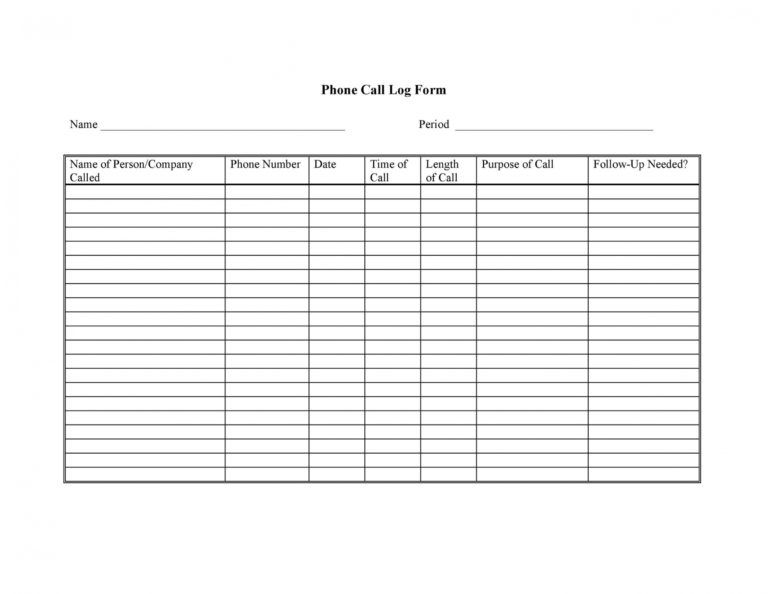 Editable 40 Printable Call Log Templates Wordexcelpdf Templatelab Call ...