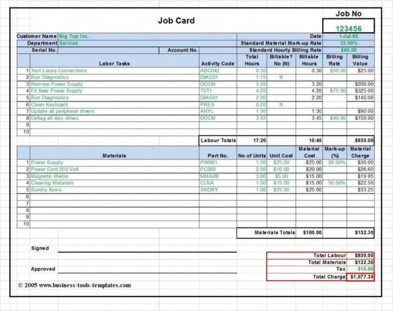 Cost Card Template