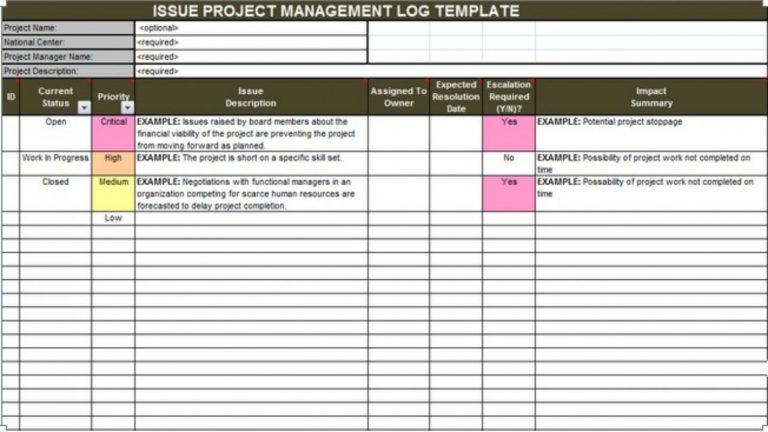 Editable Issue Project Management Templates Excel Projectemplates ...
