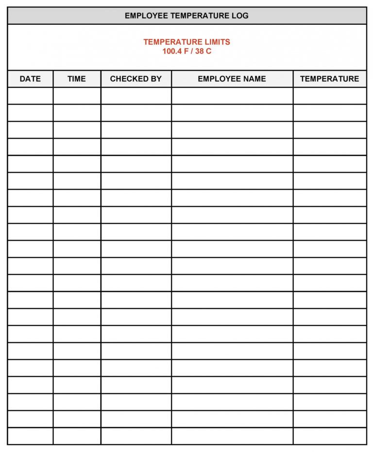 Sample Employee Temperature Log Sheet Monitoring Log Template Chart ...