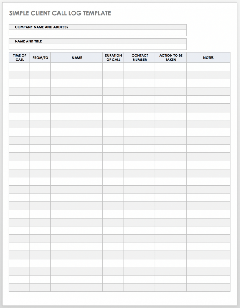Sample Free Client Call Log Templates Smartsheet Call Back Log Template ...