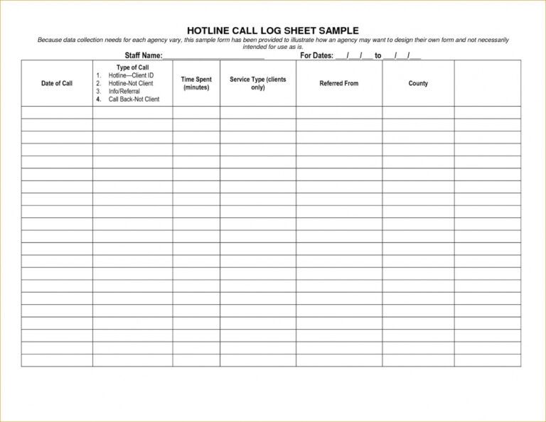 Sample Printable Call Log Templates In Excel Employee Communication Log ...