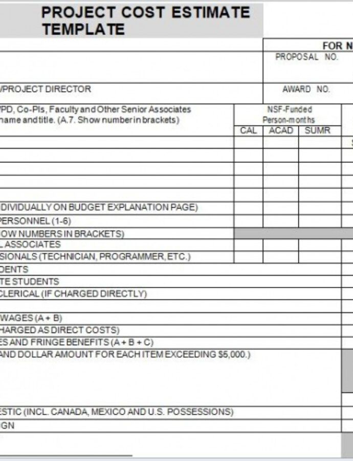 New Construction Cost Breakdown Template