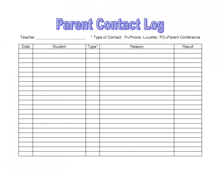 4 Best Teacher Phone Log Template Printable Printablee Staff ...