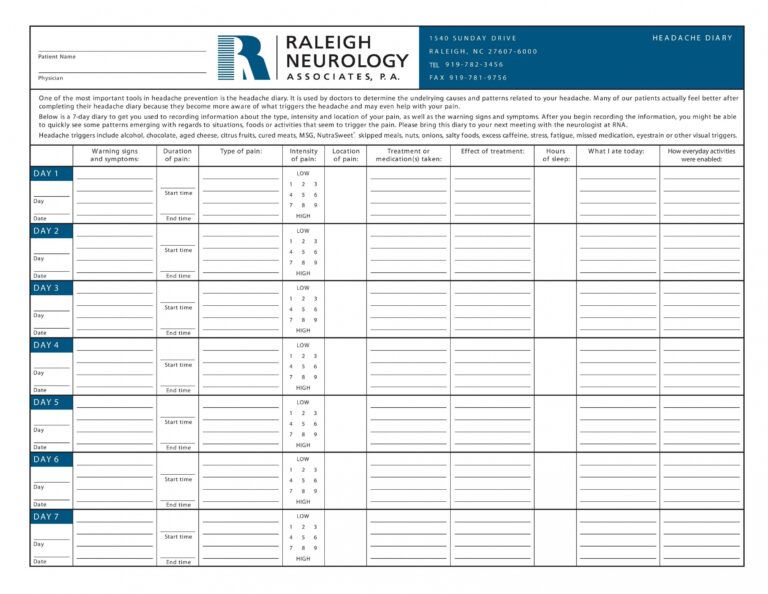Editable Free Printable Headache Diary Free Printable Migraine Log ...