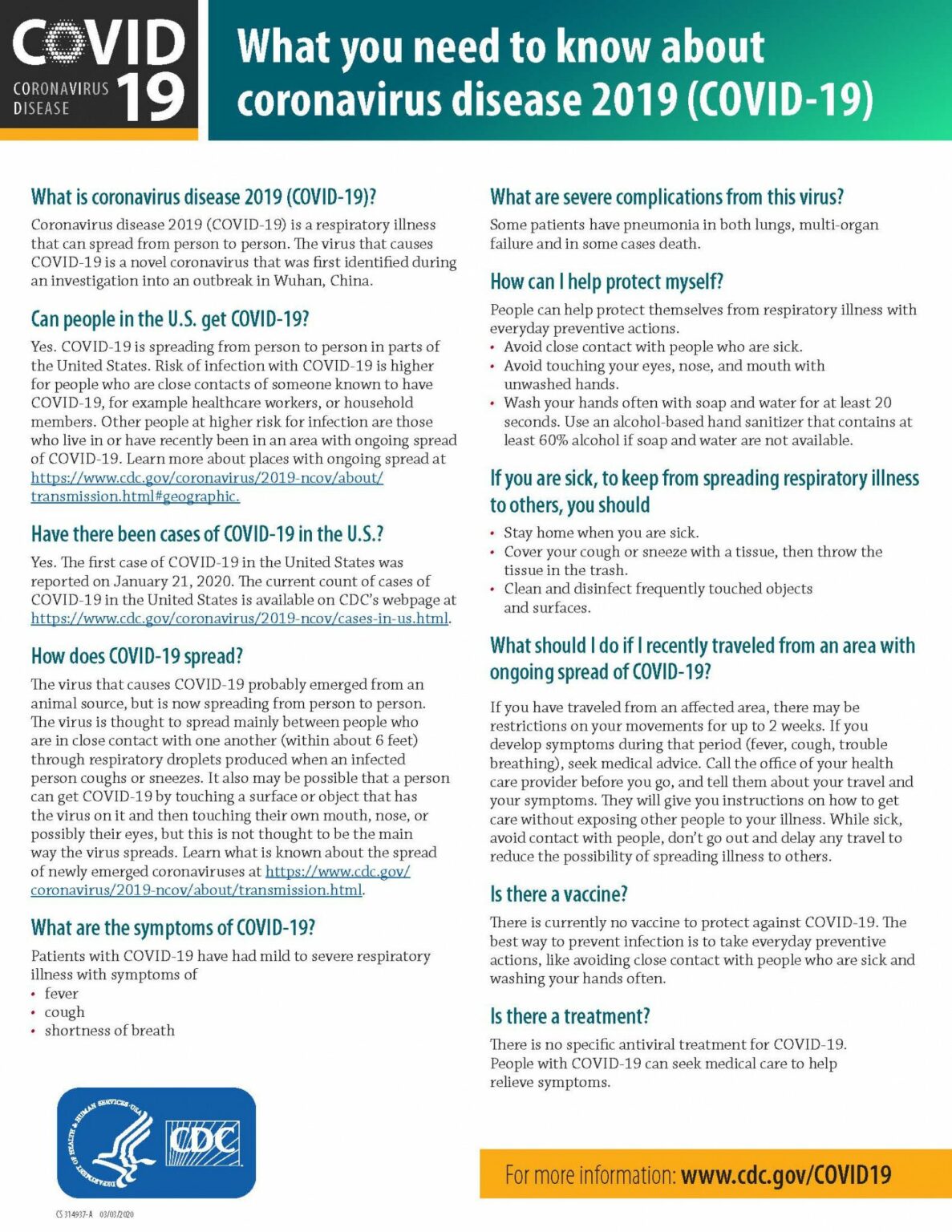 Free Centers For Disease Control Fact Sheet Covid19 Infection Control ...