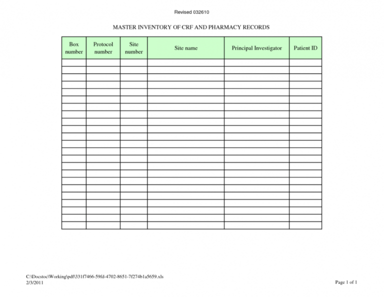 Sample Medication Inventory Spreadsheet For Medication Record ...