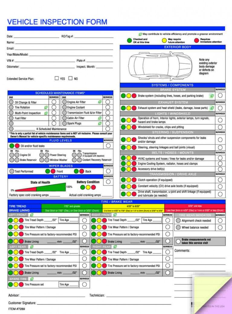 Sample Vehicle Maintenance Forms Planner Template Free Vehicle ...
