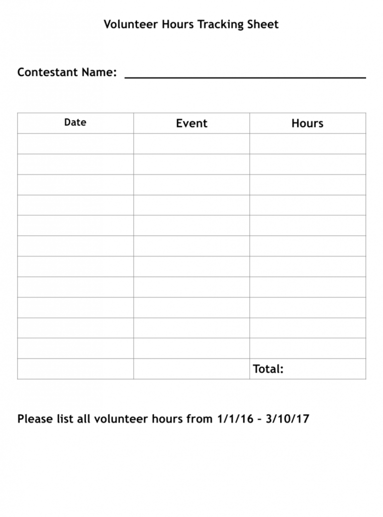 Sample Volunteer Hours Tracking Sheet Download Printable Pdf Volunteer ...