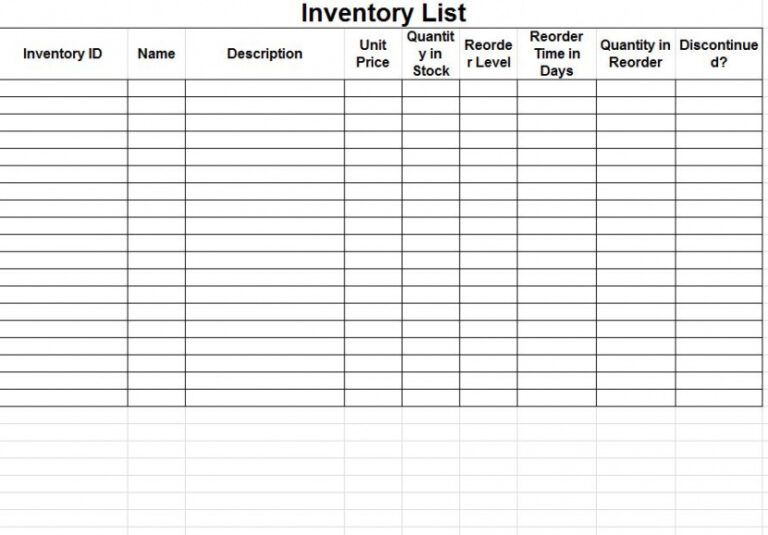 Printable Inventory Sheet Template Inventory Sheets Template Inventory ...