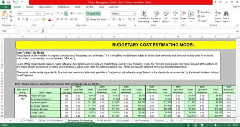 Tender Cost Analysis Template