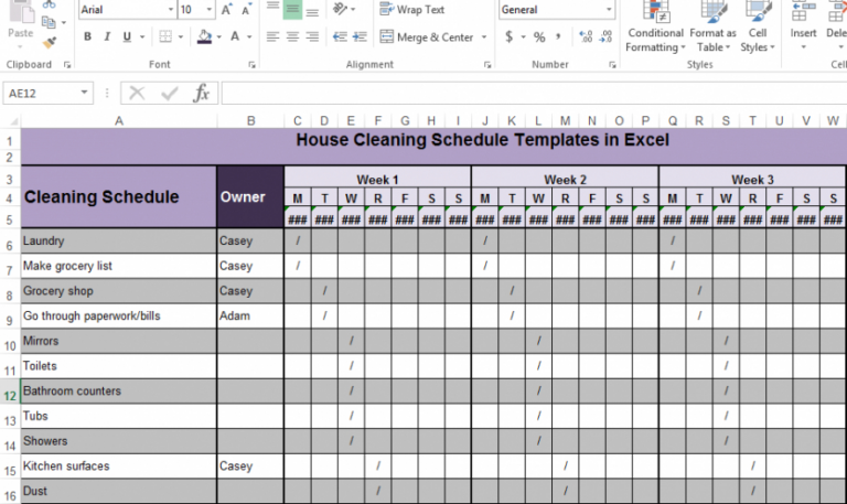 Printable House Cleaning Schedule Templates In Excel Microsoft Kitchen ...