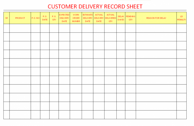 Free Customer Delivery Record Sheet Delivery Driver Log Template ...