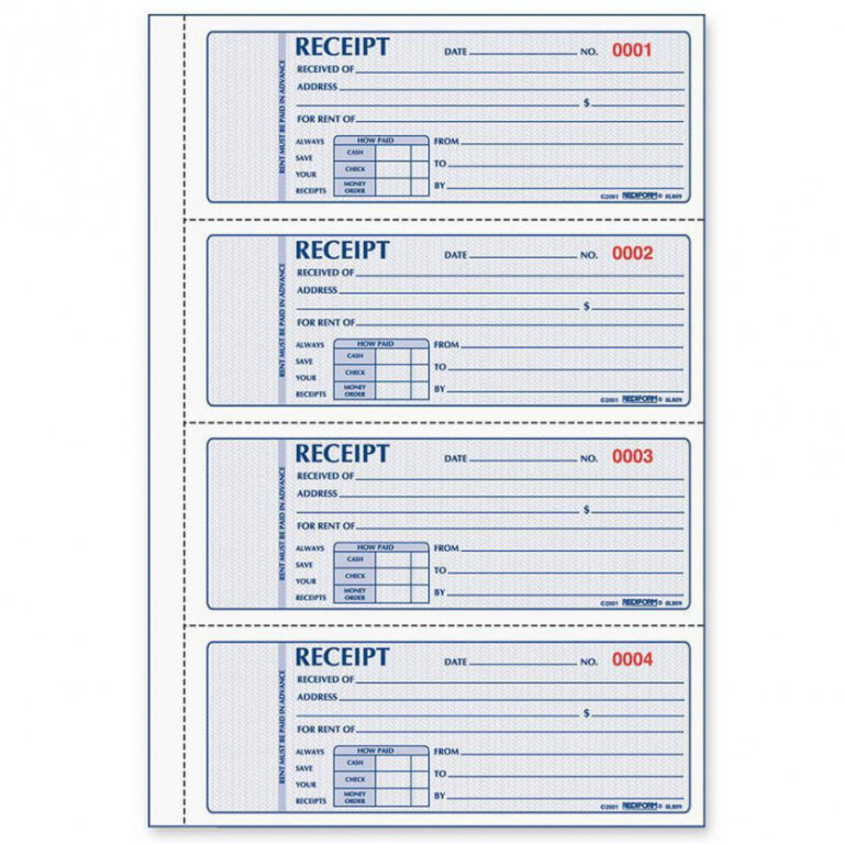 Printable Rediform Red8L809 3Pt Carbonless Rent Receipt Book 1 Each ...