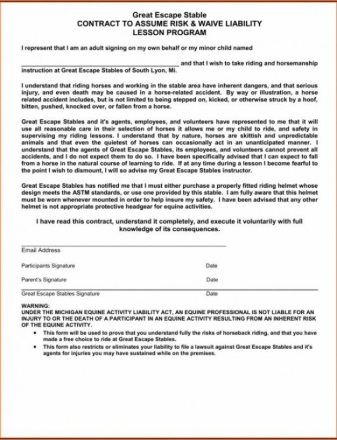 Hunting Release Of Liability Form Template