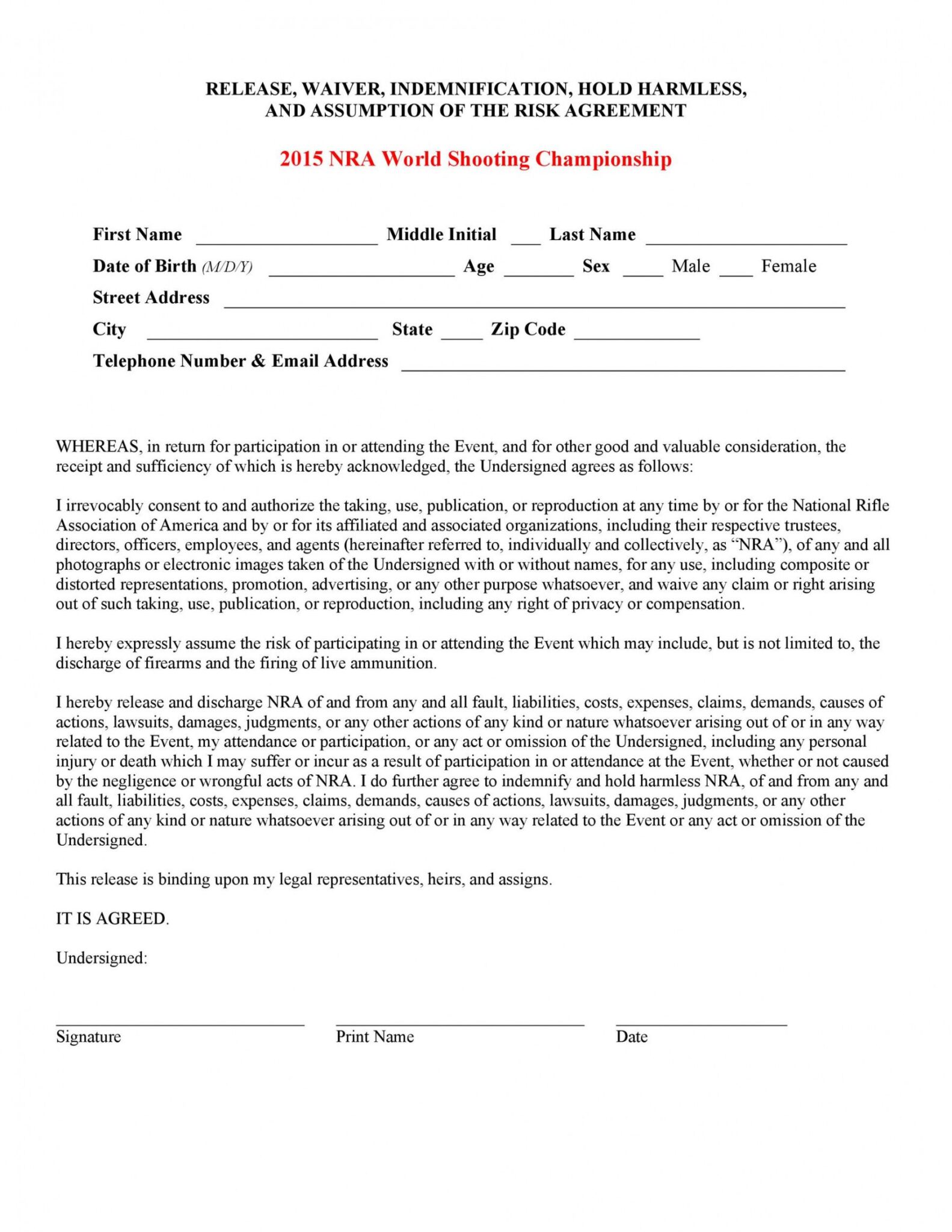Experimental Product Release Form Template
