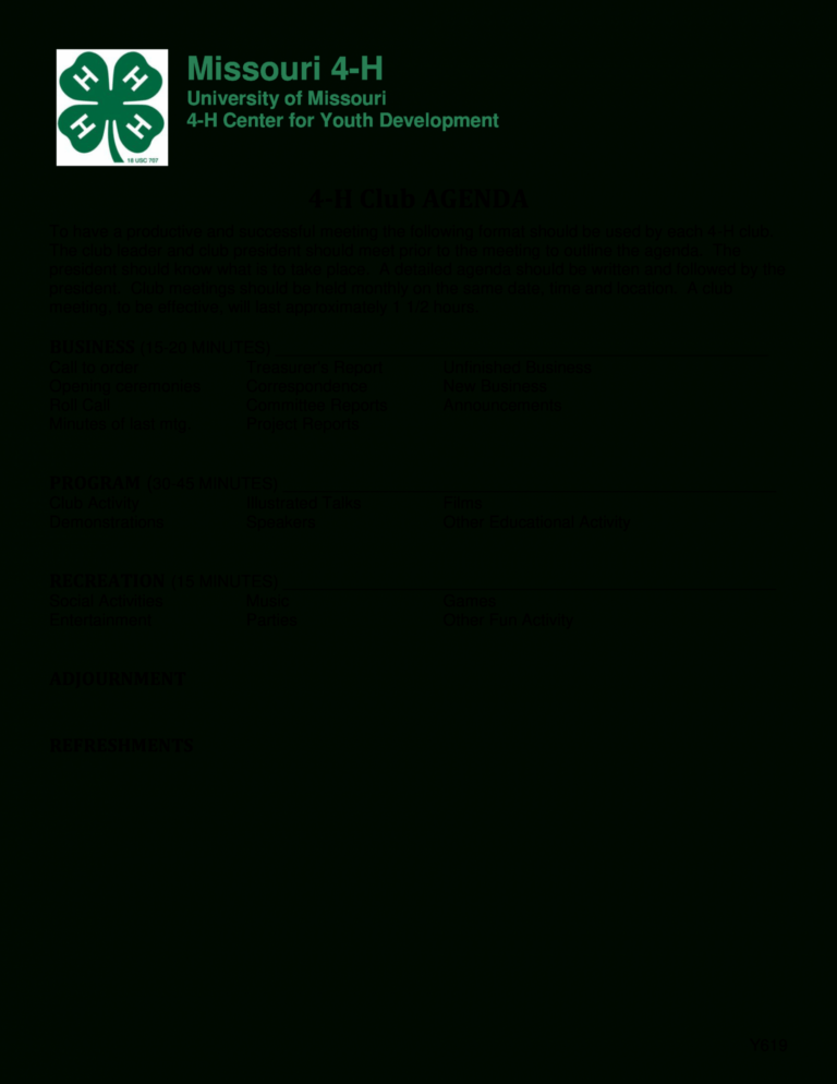 Booster Club Agenda Template