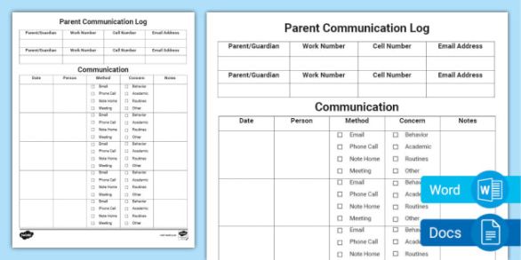 Editable Parent Teacher Communication Log Template PDF Sample ...