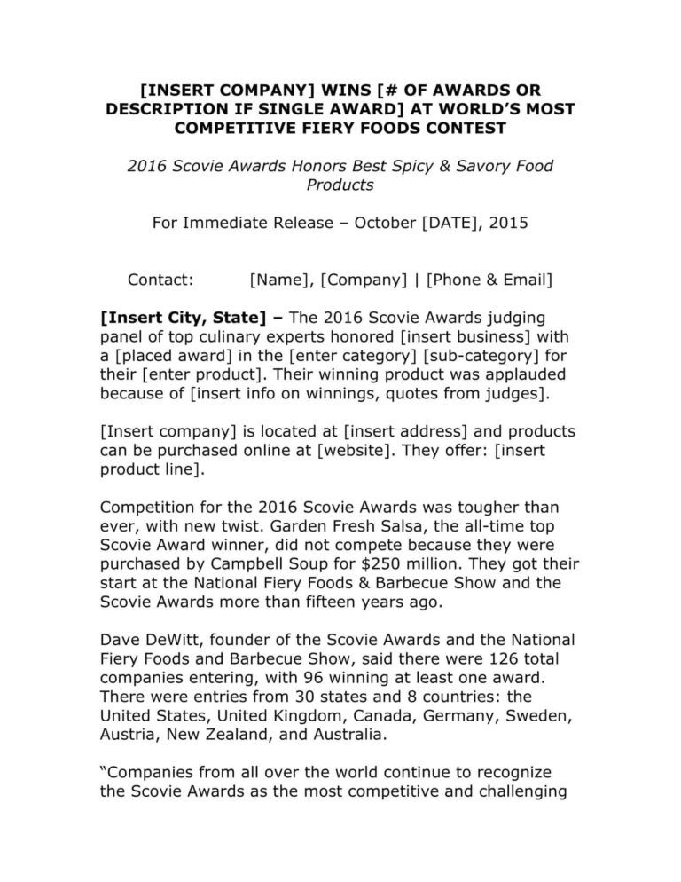 Promotion Press Release Template