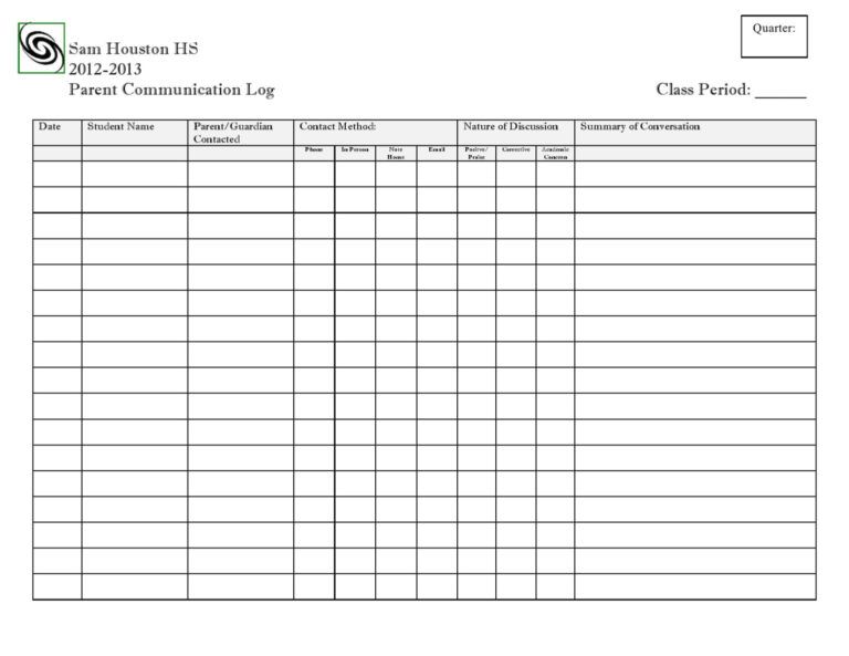 Free Editable Parent Teacher Communication Log Template PDF ...