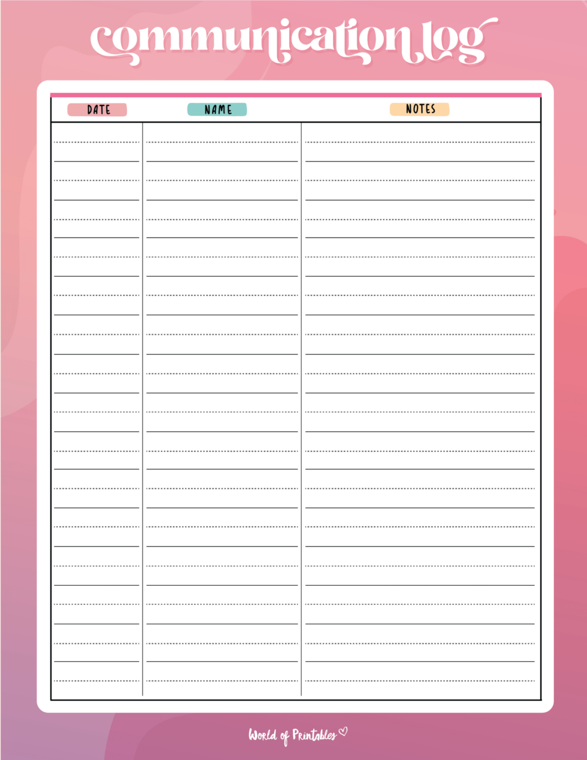 Free Printable Behavior Communication Log Template PDF Sample ...