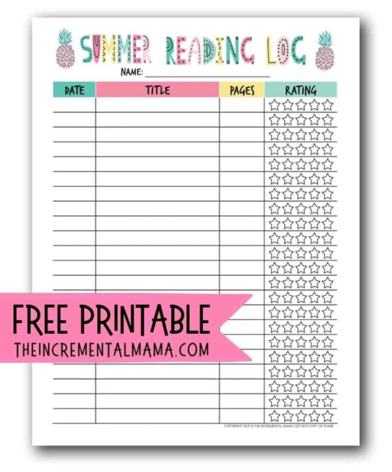 Printable Elementary School Reading Log Template PDF | Wssufoundation