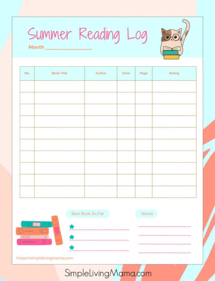 Middle School Reading Log Template