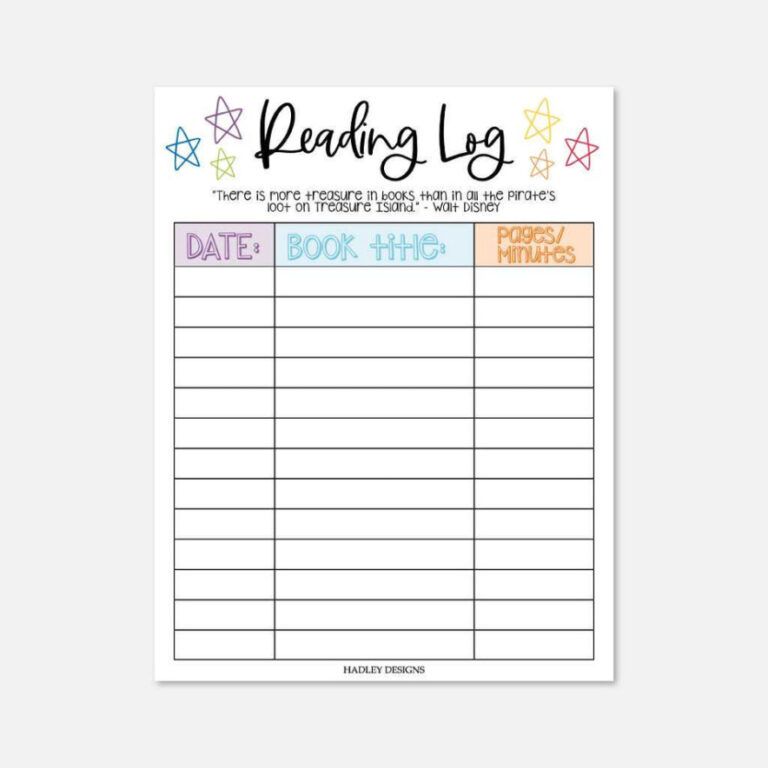 Library Reading Log Template