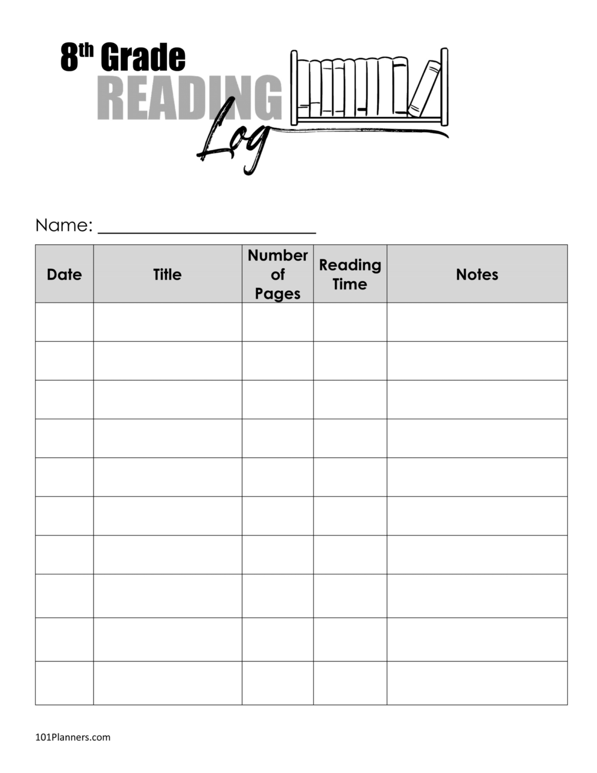 3Rd Grade Reading Log Template