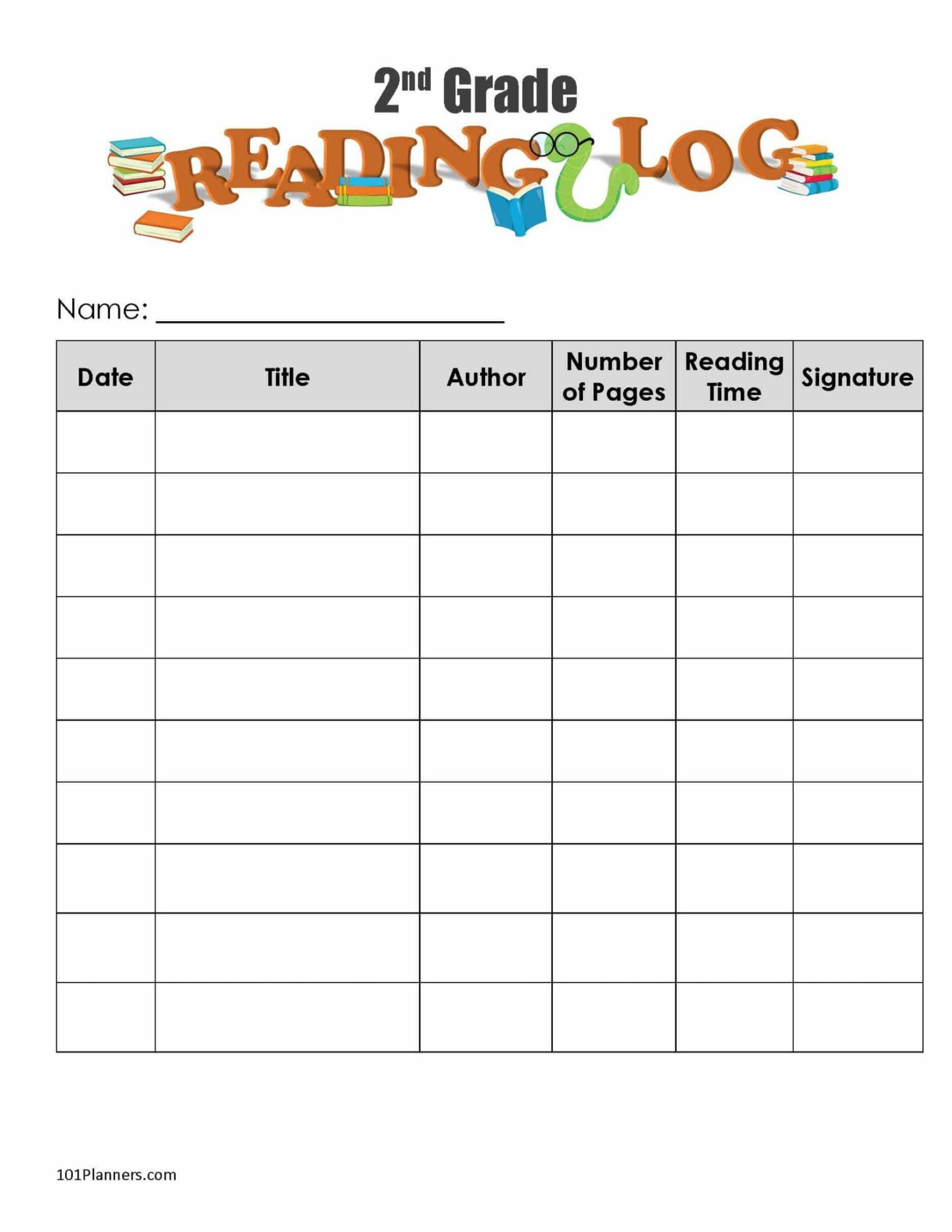 2Nd Grade Reading Log Template