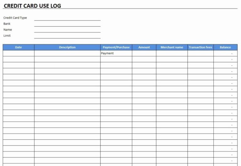 Free Printable Credit Card Usage Log Template | Wssufoundation