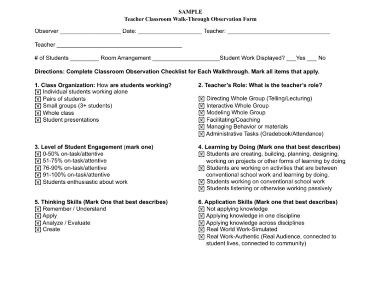 Teacher Observation Log Template