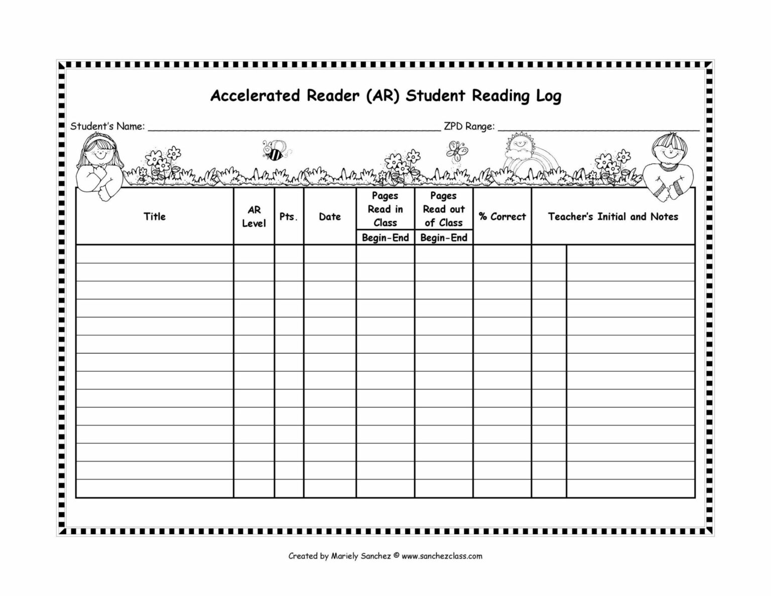 1St Grade Reading Log Template