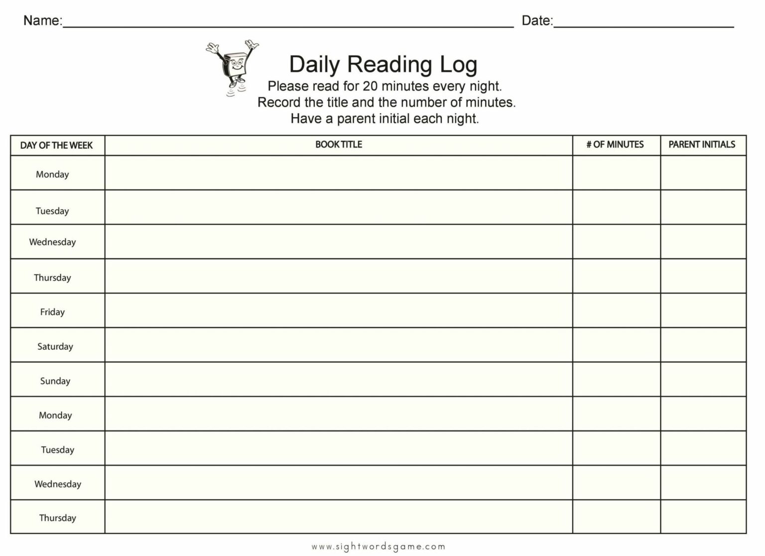 Printable Monthly Reading Log Template Excel Sample | Wssufoundation