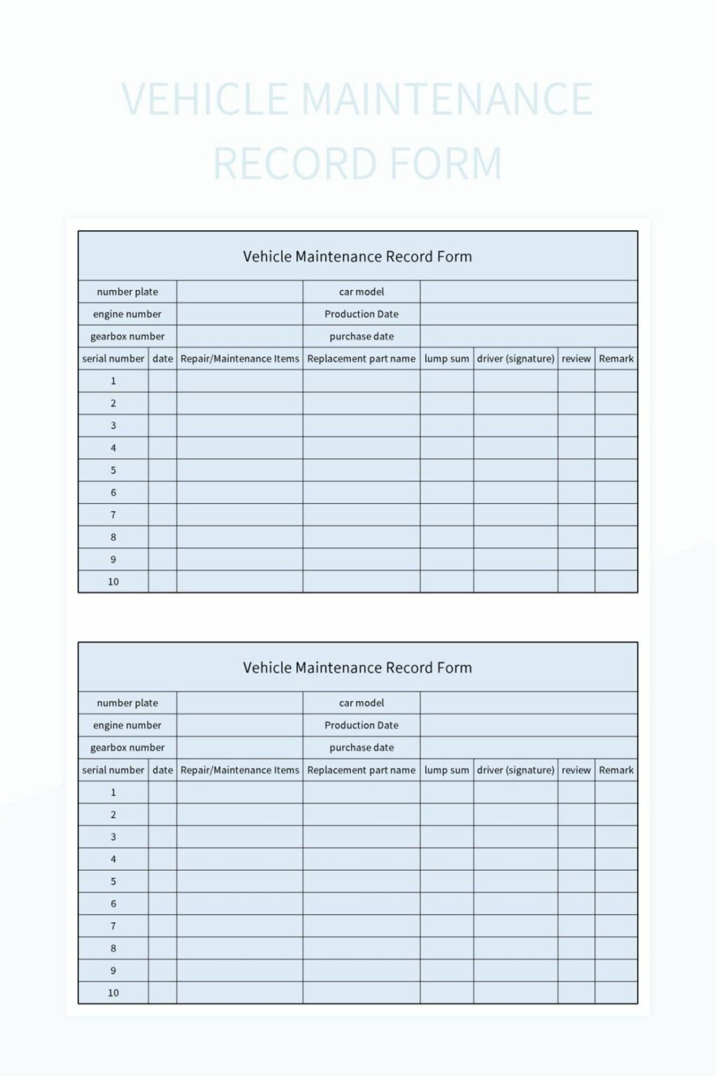Truck Maintenance Log Template