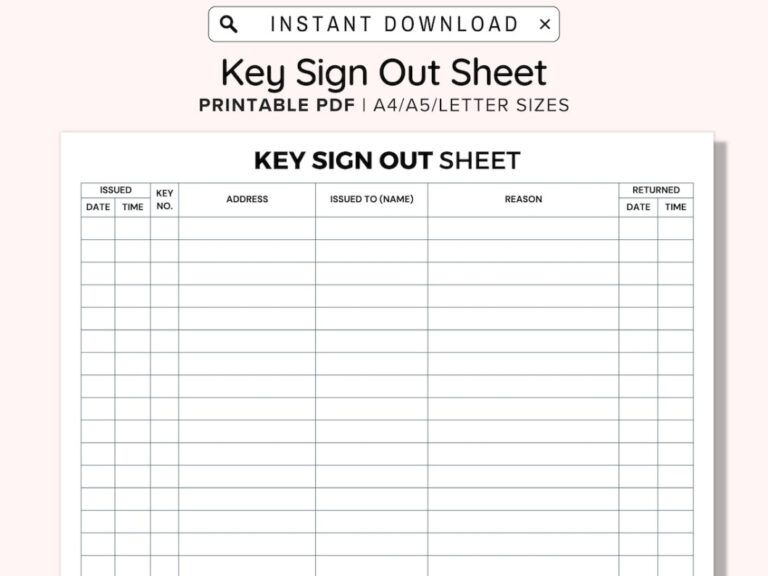 Editable Office Key Log Template PDF Sample | Wssufoundation