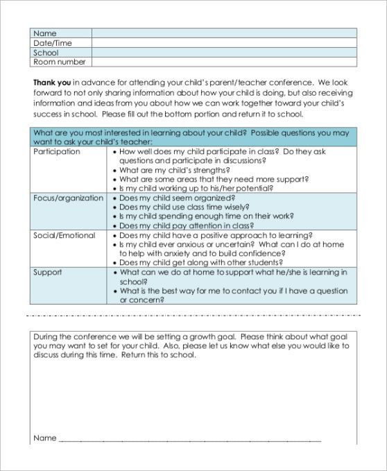 Parent Teacher Conference Agenda Template