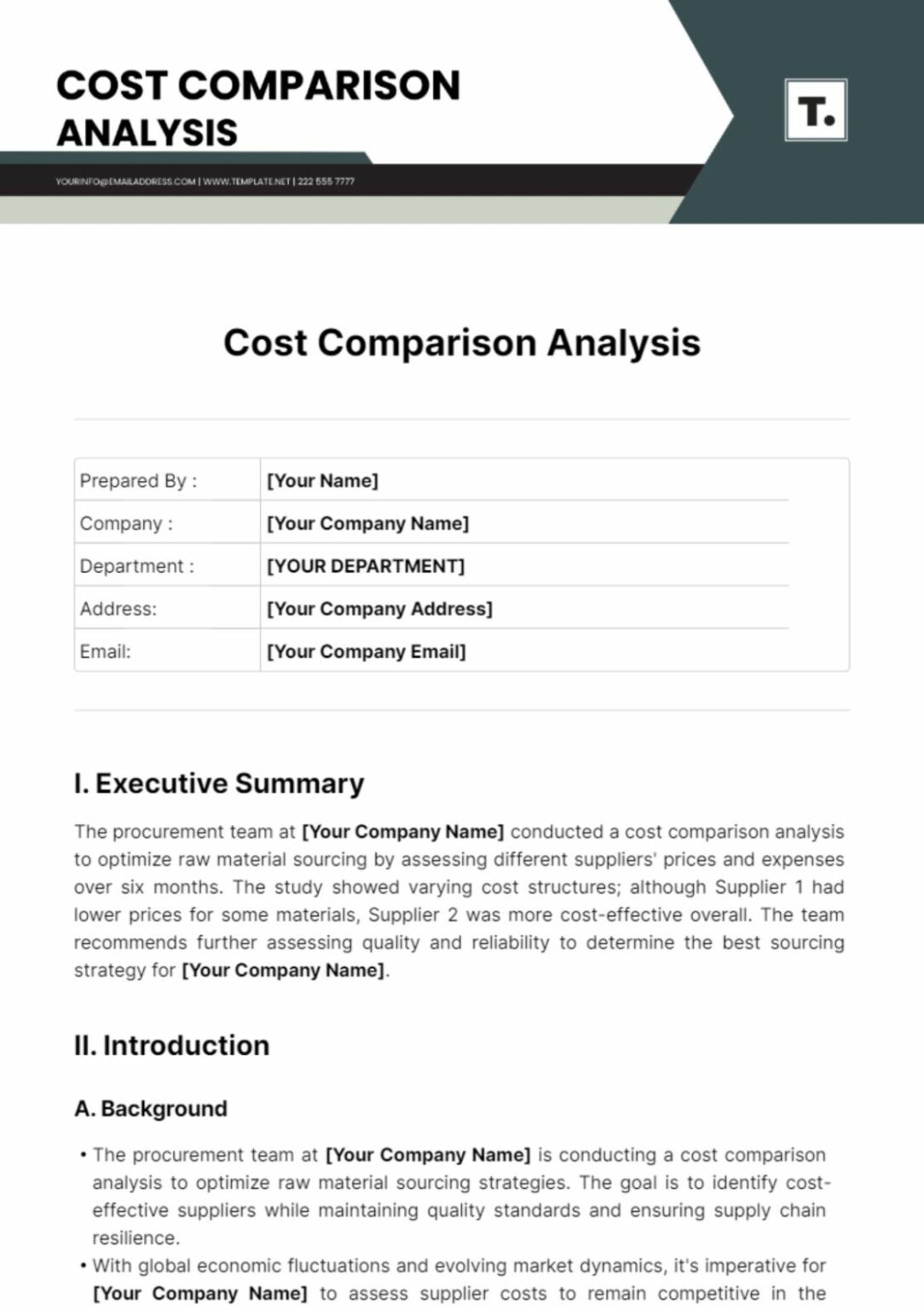 Free Editable Construction Cost Comparison Template Word Sample ...