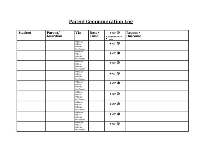 Blank School Communication Log Template Excel Sample | Wssufoundation