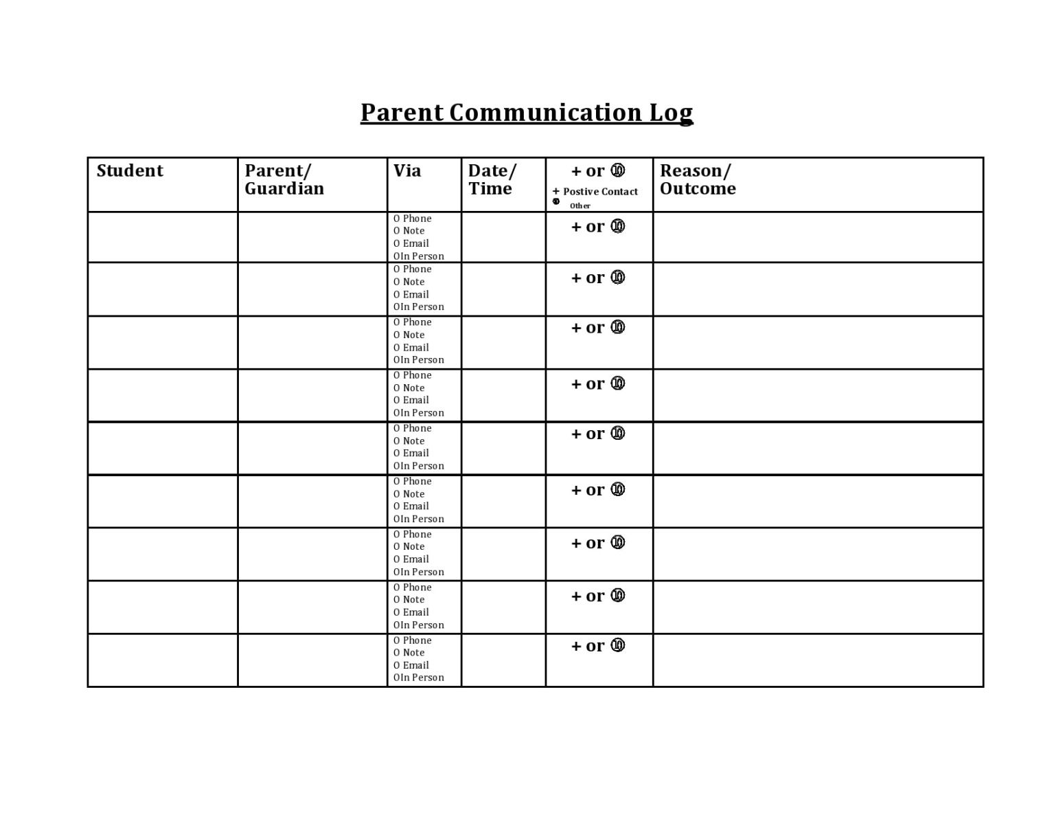 Blank School Communication Log Template Excel Sample | Wssufoundation