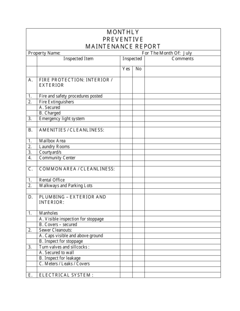 Facilities Maintenance Log Template
