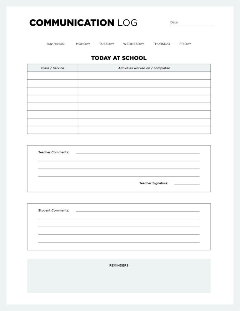 Teacher Parent Communication Log Template