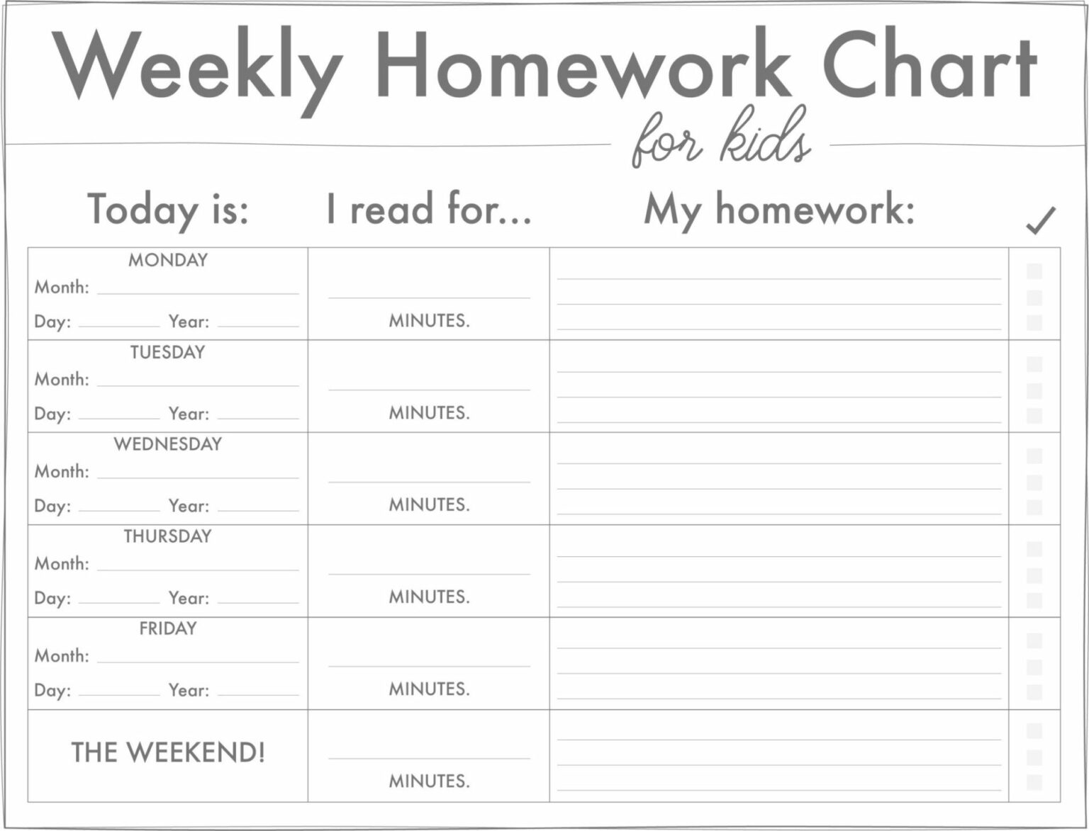 Printable Weekly Homework Log Template Word | Wssufoundation