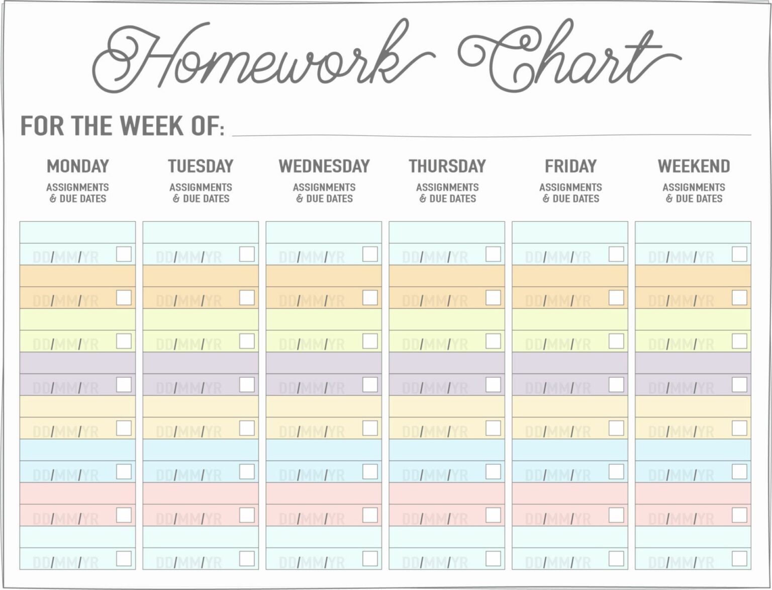 Weekly Homework Log Template