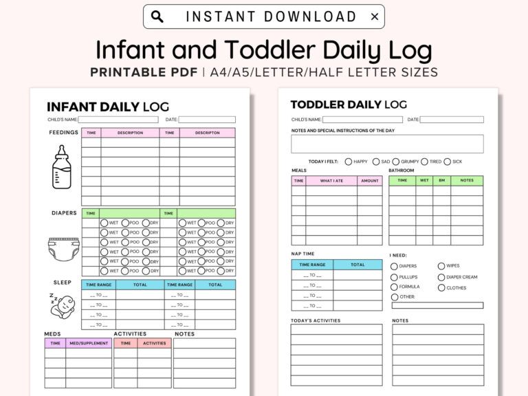 Toddler Daily Log Template