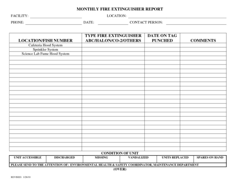 Printable Fire Extinguisher Inspection Log Template Word Sample ...